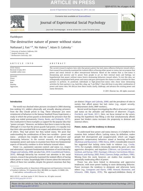 Journal of Experimental Social Psychology