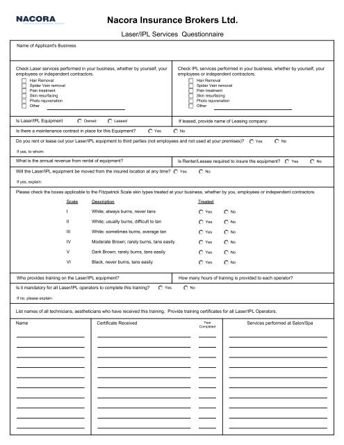 Laser/IPL Application Form - Nacora
