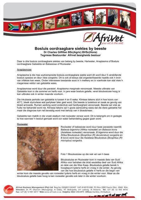 Bosluis oordraagbare siektes by beeste - Afrivet