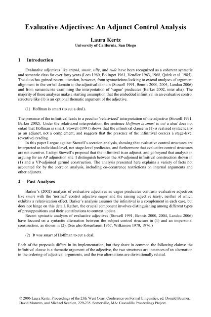 Evaluative Adjectives: An Adjunct Control Analysis