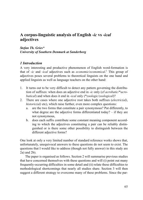 A corpus-linguistic analysis of English -ic vs -ical adjectives - icame
