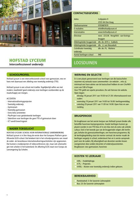 HOFSTAD LYCEUM LOOSDUINEN - Scholenwijzer - Den Haag