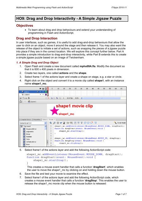HO9: Drag and Drop Interactivity - A Simple Jigsaw Puzzle