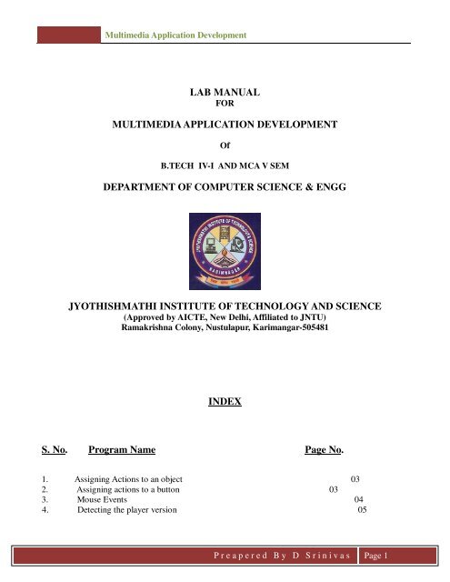 LAB MANUAL MULTIMEDIA APPLICATION DEVELOPMENT ...