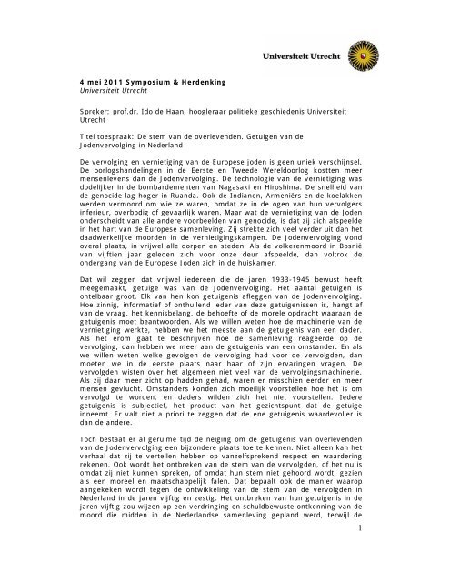 Toespraak prof dr Ido de Haan.pdf - Universiteit Utrecht