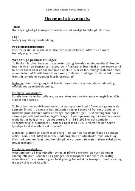 Eksempel på synopsis