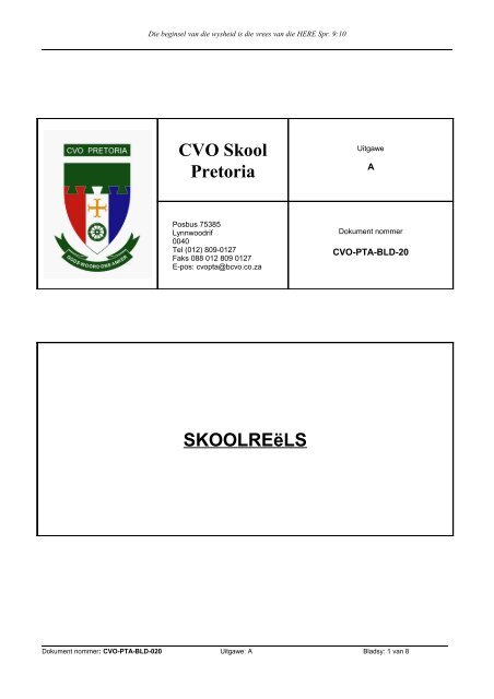 Skoolreëls - CVO-skool Pretoria