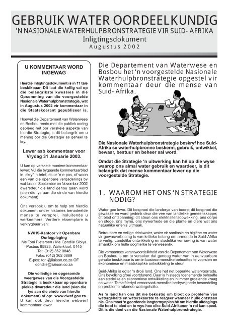 GEBRUIK WATER OORDEELKUNDIG - DWA Home Page