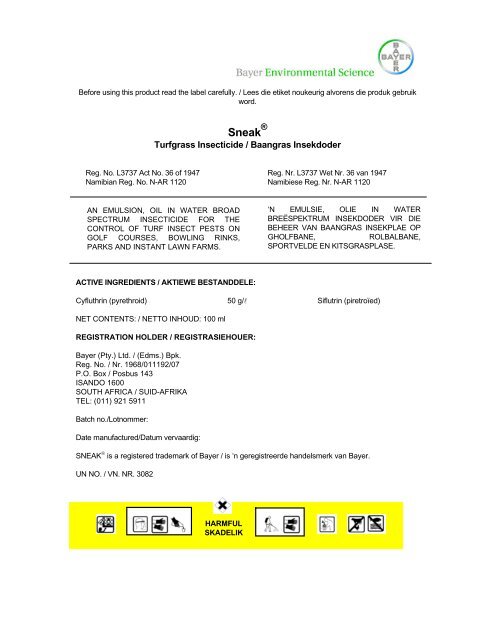 Sneak Turfgrass Insecticide 100 ml - Bayer Home - South Africa
