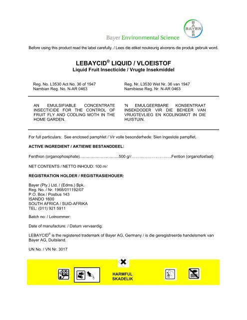 LEBAYCID LIQUID / VLOEISTOF - Bayer Home - South Africa