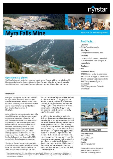 Myra Falls Mine - Nyrstar