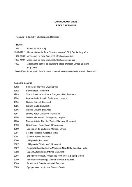 curriculum vitae - Universitatea Naţională de Arte curriculum vitae - Universitatea Naţională de Arte