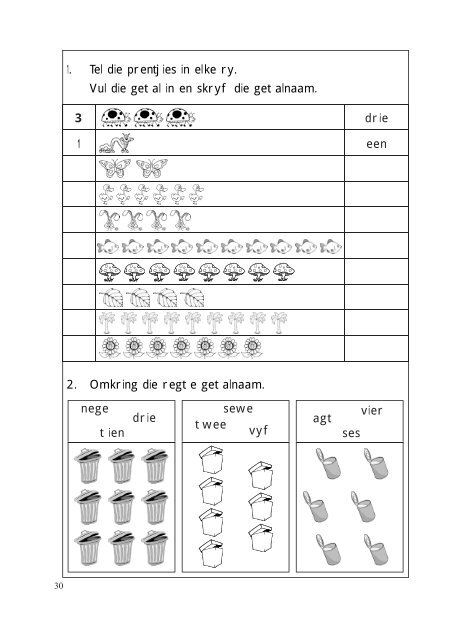 1. Tel die prentjies in elke ry. Vul die getal in en skryf die ...