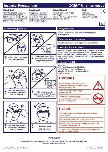 Instruksi Penggunaan emergensee - Adlens