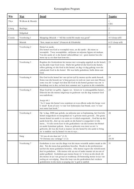 Kerssangdiens Program - Coenie Calitz