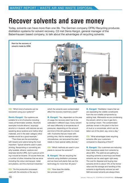 Recover solvents and save money - Ofru Recycling