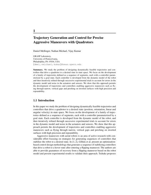 Trajectory Generation and Control for Precise Aggressive Maneuvers