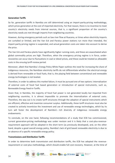 14 PRE-FEASIBILITY STUDY