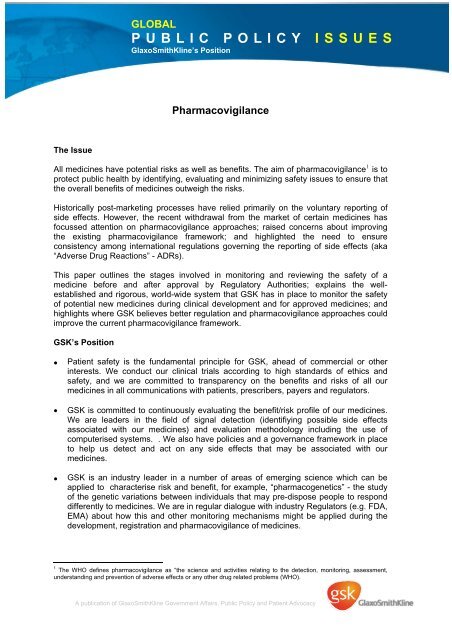 GSK Public Policy - Pharmacovigilance