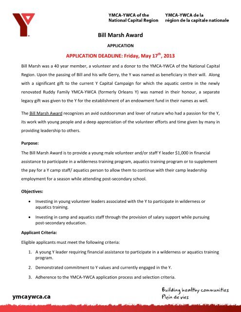 Bill Marsh Award - YMCA-YWCA National Capital Region