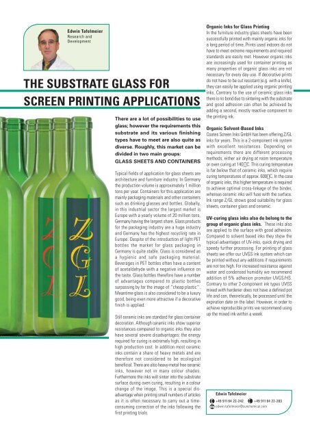 the substrate glass for screen printing applications - Coates Screen