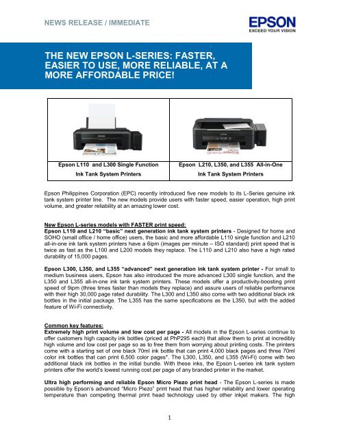 The New Epson L-Series - Epson Philippines