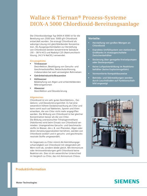 DIOX-A 5000 Chlordioxid-Bereitungsanlage - Siemens