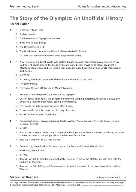 The Story of the Olympics: An Unofficial History - Macmillan Readers