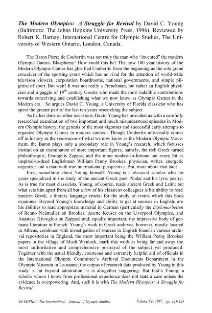 The Modern Olympics: A Struggle for Revival by David C. Young