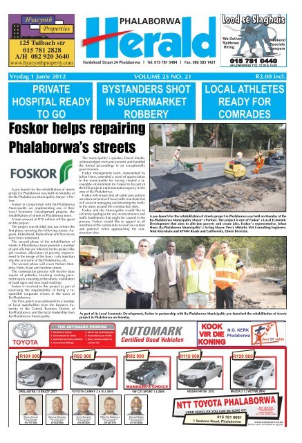 Foskor helps repairing Phalaborwa's streets - Letaba Herald