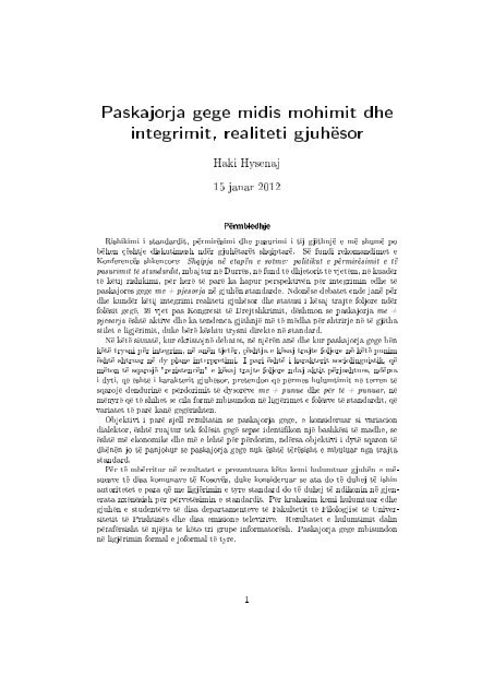 Paskajorja gege midis mohimit dhe integrimit, realiteti ... - Shkenca.org