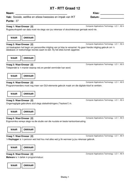 XT - RTT Graad 12