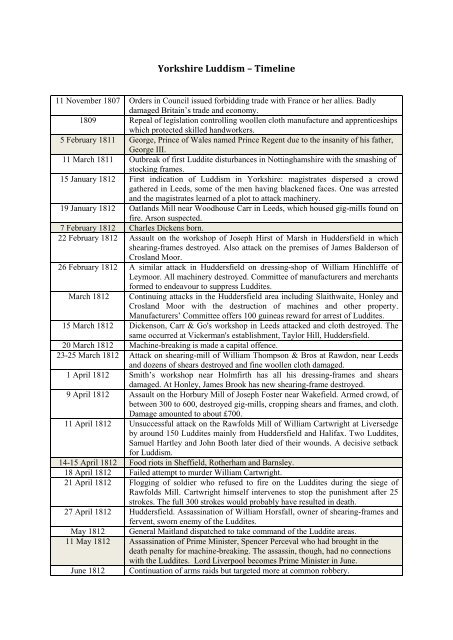 Yorkshire Luddism – Timeline - The Luddite Link