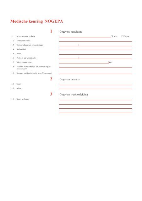Vragenformulier NOGEPA keuring - Hefting Medische Keuringen