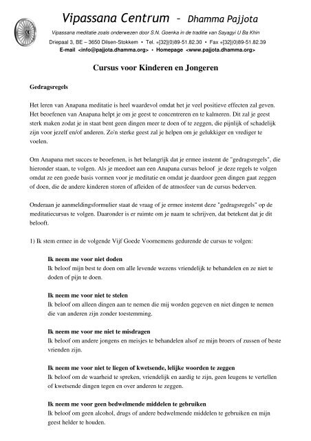 Gedragsregels - Vipassana Meditation Centre Dhamma Pajjota ...