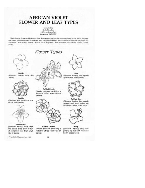 AFRICAN VIOLET FLOWER AND LEAF TYPES