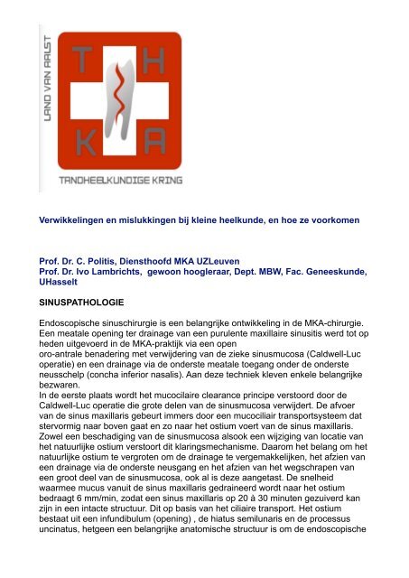 Complicaties in MKA Heelkunde - Dhr. Politis Constantinus