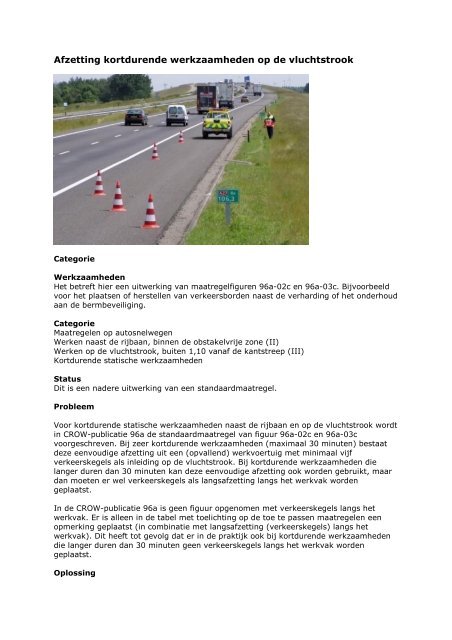 Afzetting kortdurende werkzaamheden op de vluchtstrook - Crow