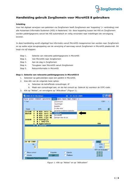 Handleiding gebruik ZorgDomein voor MicroHIS 8 gebruikers