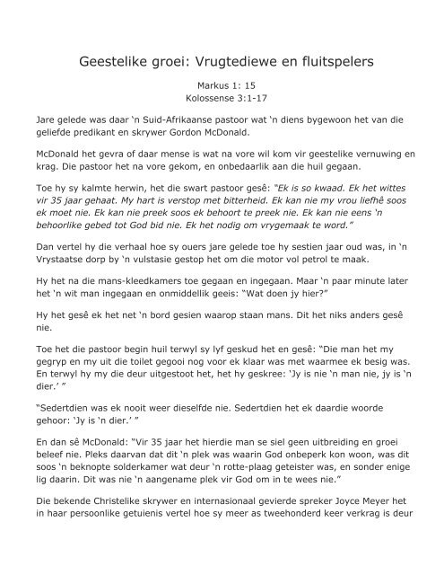 Geestelike groei - NG Kerk Sonnekus Milnerton