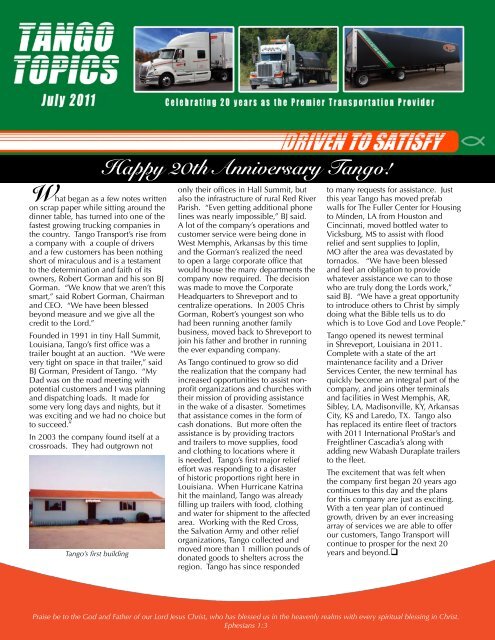 Happy 20th Anniversary Tango! - Tango Transport