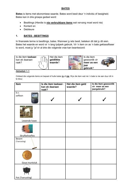 Bates is items met ekonomiese waarde. Bates word - wamark.co.za