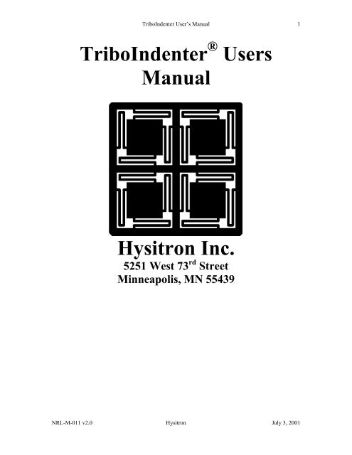 TriboIndenter User's Manual TriboIndenter Users Manual