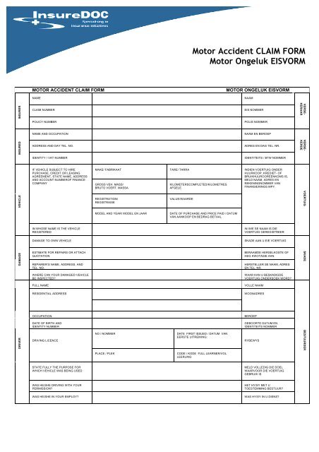 Motor accident claim form; Motor skade eis vorm - InsureDoc