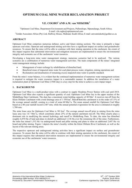 Optimum Coal Mine Water Reclamation Project - International Mine ...