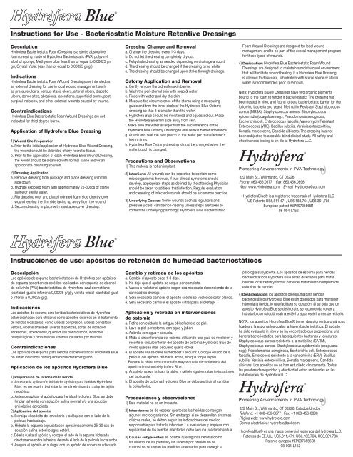 Instructions for Use - Bacteriostatic Moisture ... - Hydrofera, LLC