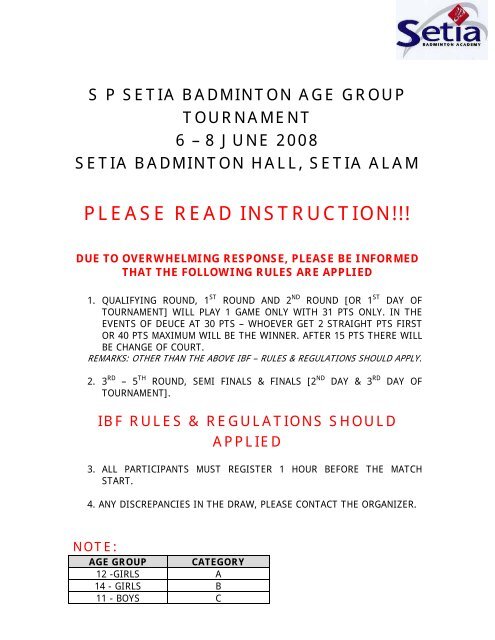 sp setia badminton age group tournament - S P Setia Berhad