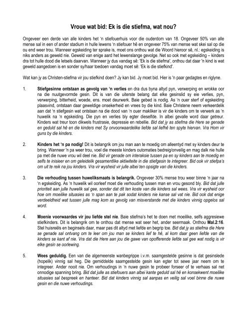 Vroue wat bid: Ek is die stiefma, wat nou?
