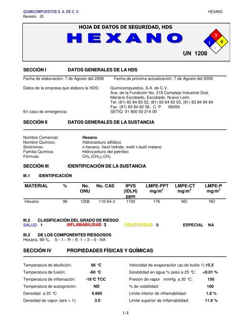 UN 1208 - Quimicompuestos SA de CV