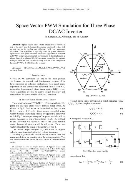 Space Vector Pwm Simulation For Three Phase Dc Ac Inverter